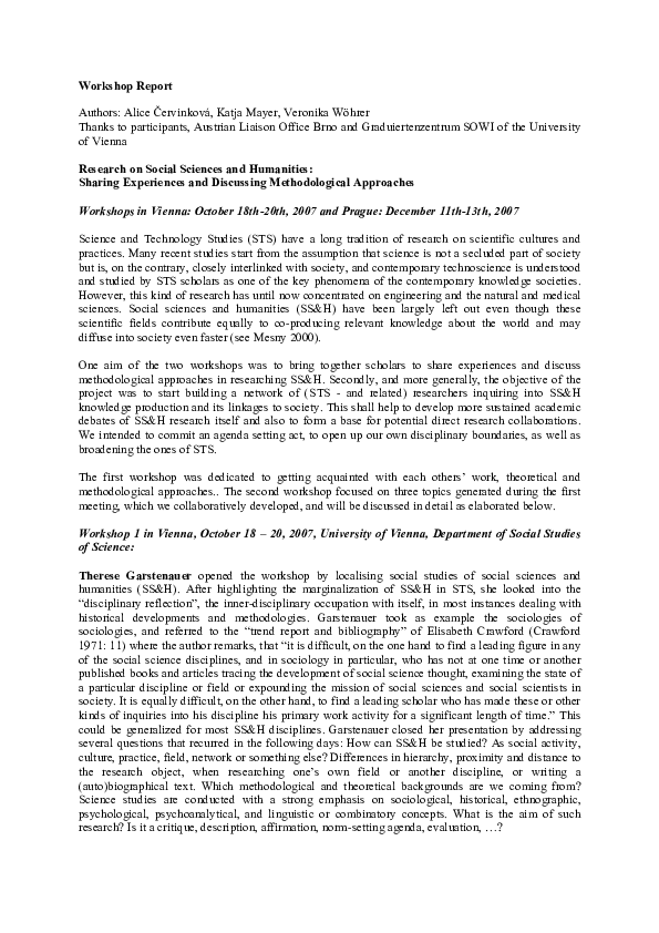 (PDF) Workshop Report