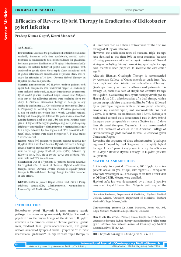(PDF) Efficacies of Reverse Hybrid Therapy in Eradication of ...