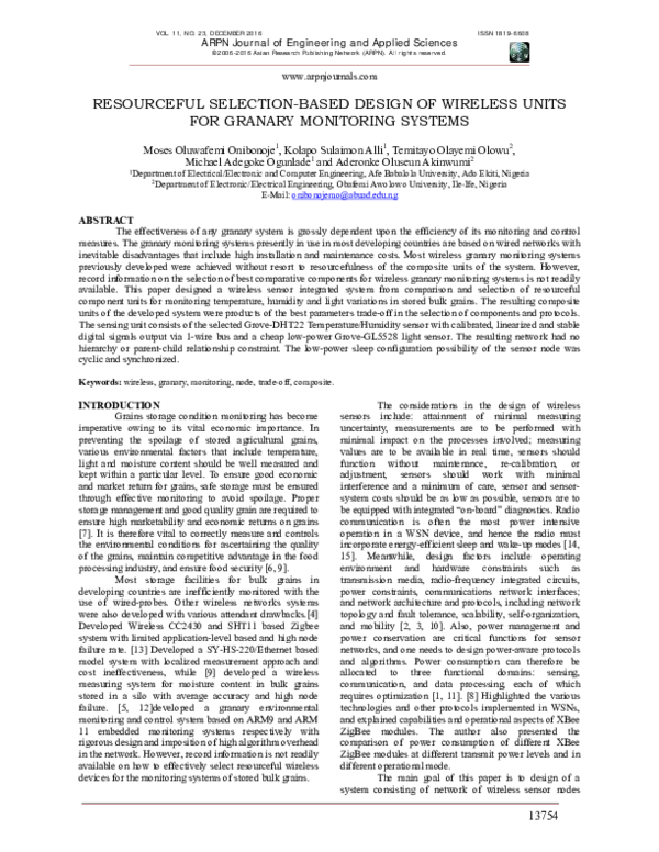 (PDF) RESOURCEFUL SELECTION-BASED DESIGN OF WIRELESS UNITS FOR GRANARY ...