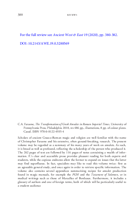 (PDF) Review of Christopher Faraone, The Transformation of Greek ...