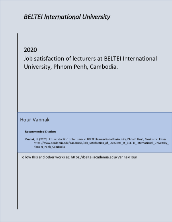 (PDF) Job Satisfaction of Lecturers at BELTEI International University ...