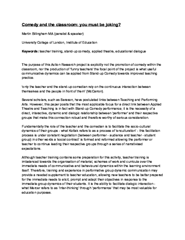 (PDF) Comedy and the classroom: you must be joking