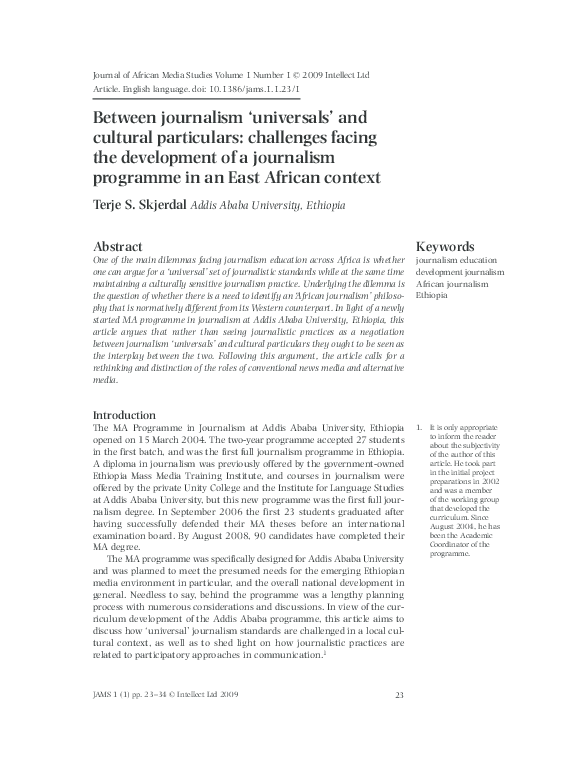 (PDF) Between journalism 'universals' and the development of a ...