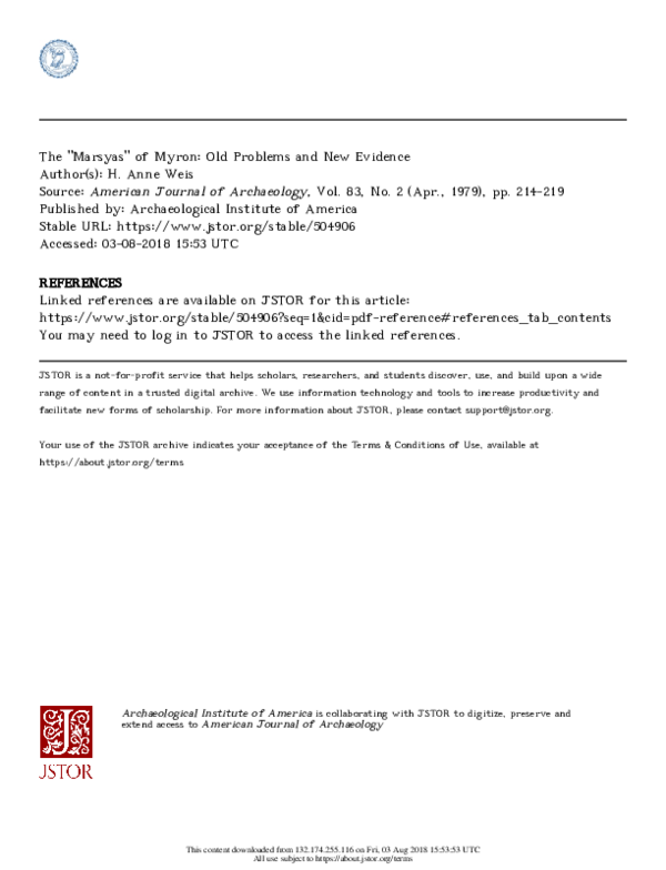(PDF) The "Marsyas" of Myron: Old Problems and New Evidence