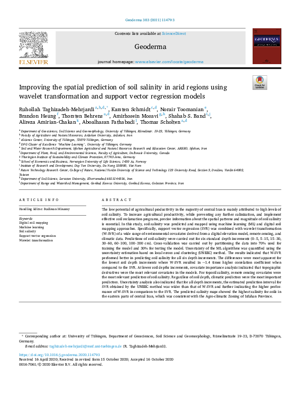 (PDF) Improving the spatial prediction of soil salinity in arid regions using wavelet ...