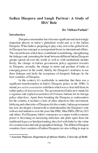 (PDF) Indian Diaspora and Sangh Pariwar: A Study of HSS' Role