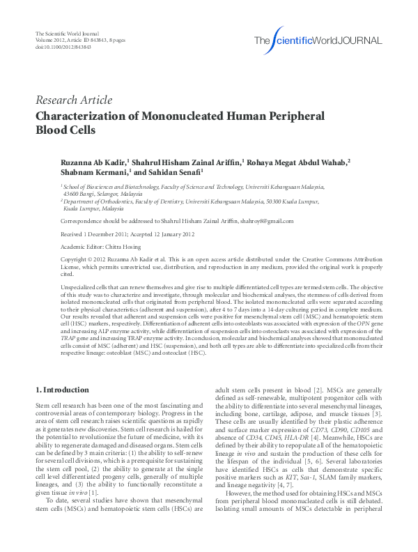 (PDF) Characterization of Mononucleated Human Peripheral Blood Cells