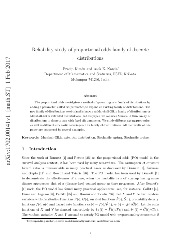 (PDF) Reliability study of proportional odds family of discrete distributions