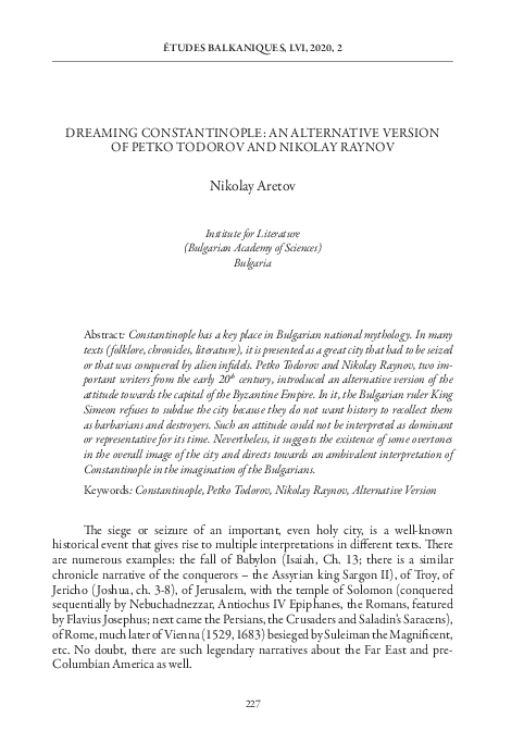 (PDF) DREAMING CONSTANTINOPLE: AN ALTERNATIVE VERSION OF PETKO TODOROV ...