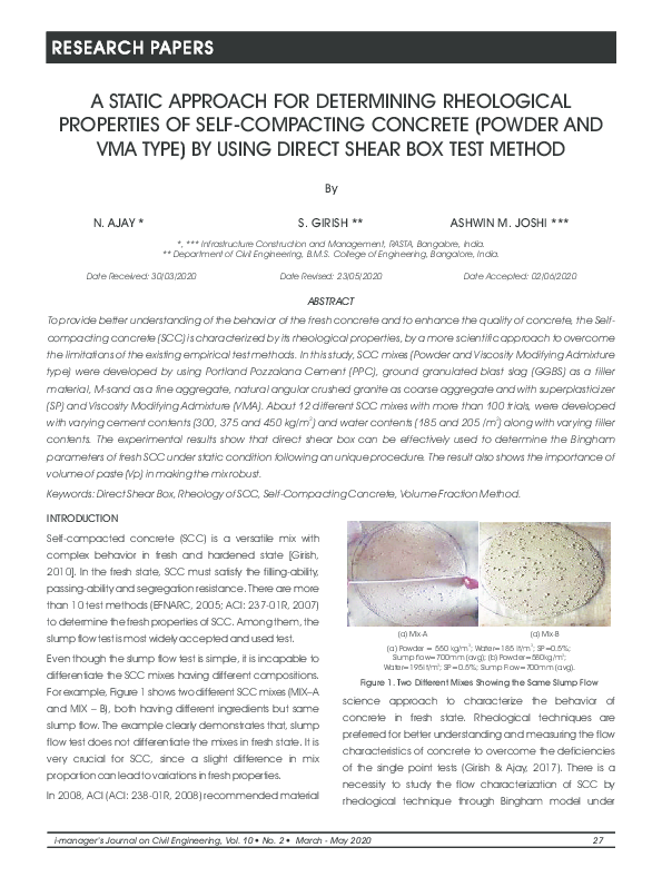 (PDF) A STATIC APPROACH FOR DETERMINING RHEOLOGICAL PROPERTIES OF SELF ...