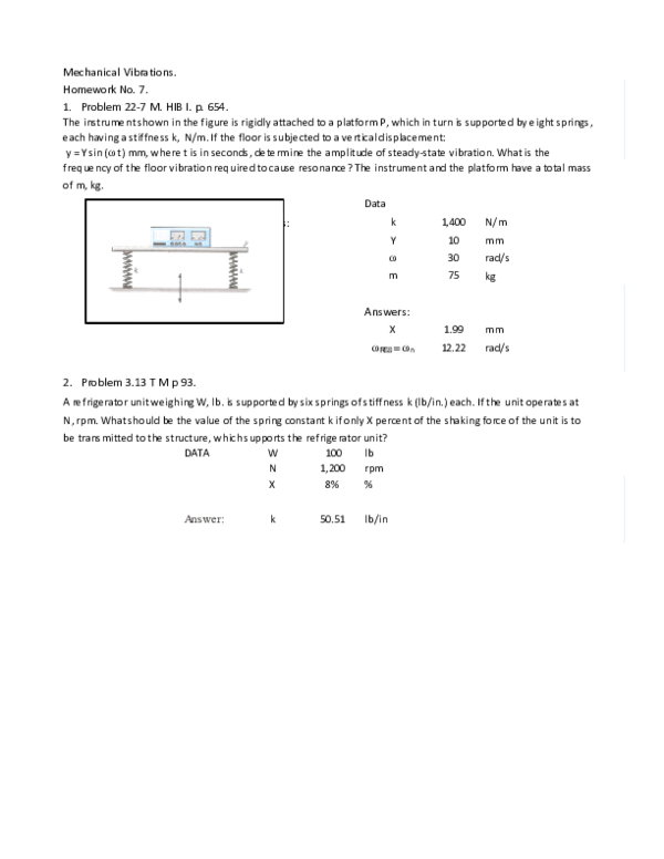 (PDF) Mechanical Vibrations. Homework No. 7