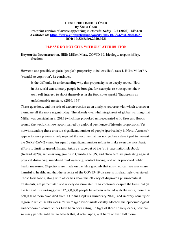 (PDF) Lies in the Time of COVID | Stella Gaon - Academia.edu