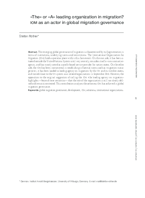 (PDF) The» or «A» leading organization in migration? IOM as an actor in ...