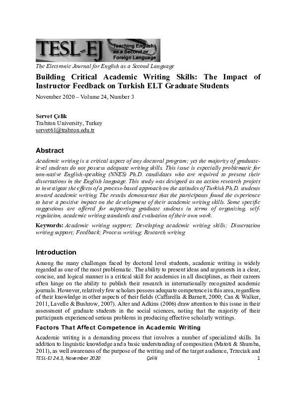 (PDF) Çelik, S. (2020). Building critical academic writing skills: The ...