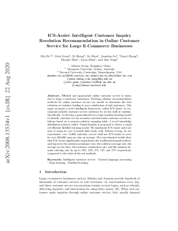 (PDF) ICS-Assist Intelligent Customer Inquiry Resolution