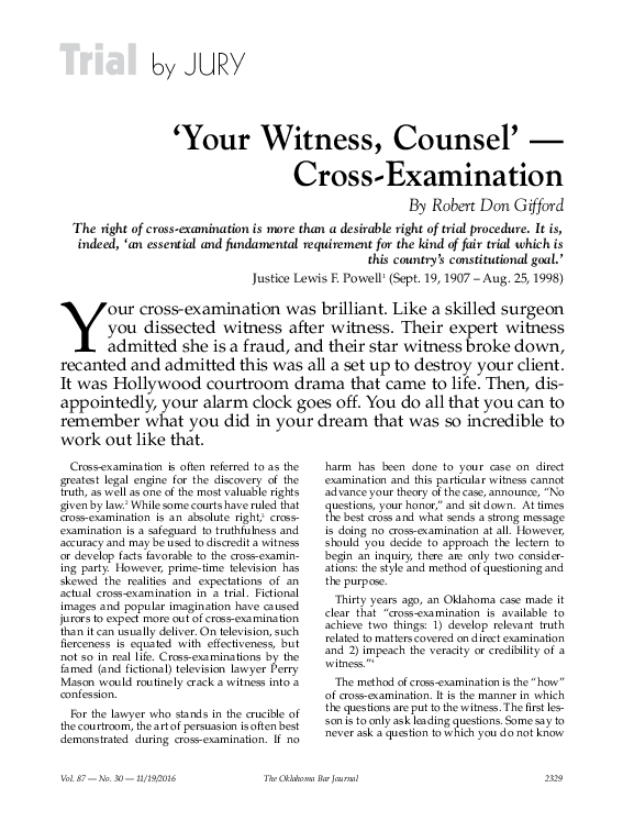 (PDF) 'Your Witness, Counsel' - Cross-Examination