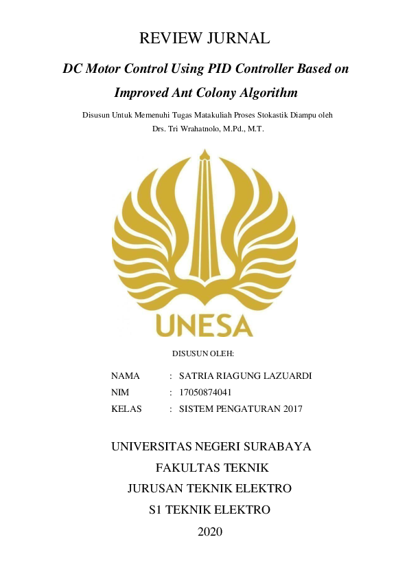 Pdf Review Jurnal Dc Motor Control Using Pid Controller Based On Improved Ant Colony Algorithm