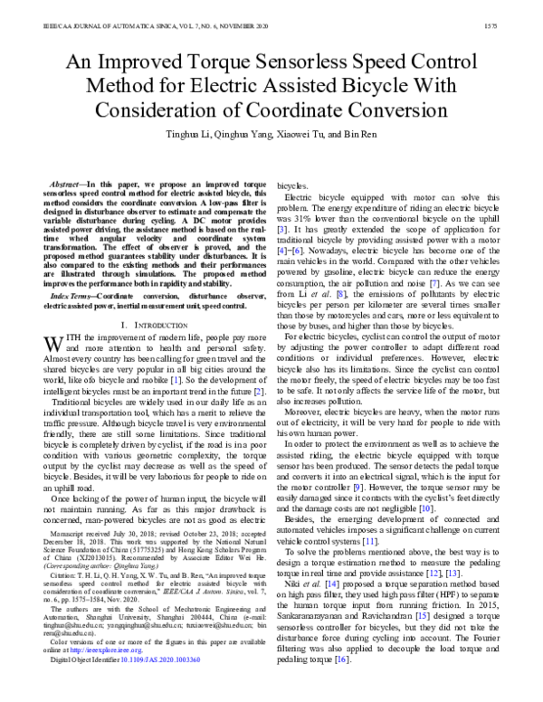 Pdf An Improved Torque Sensorless Speed Control Method For Electric