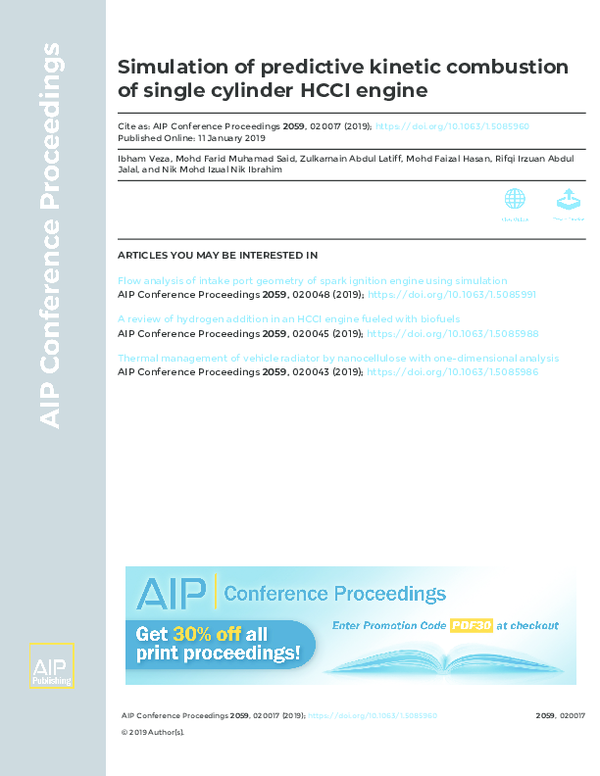 Pdf Simulation Of Predictive Kinetic Combustion Of Single Cylinder Hcci Engine