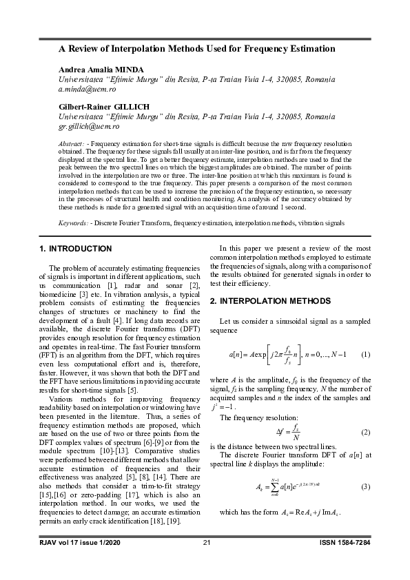 (PDF) A Review of Interpolation Methods Used for Frequency Estimation