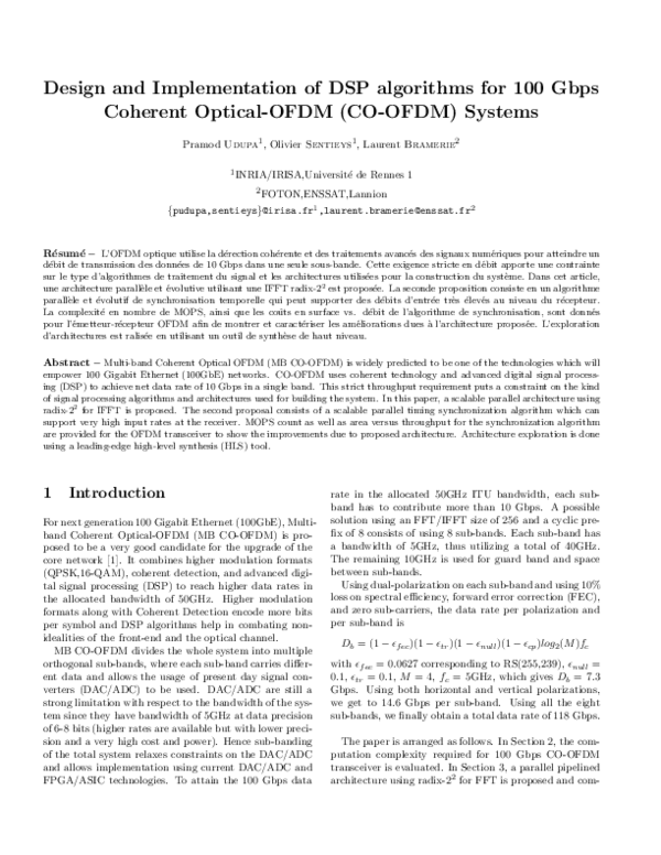 (PDF) Design and Implementation of DSP algorithms for 100 Gbps Coherent Optical-OFDM (CO-OFDM ...