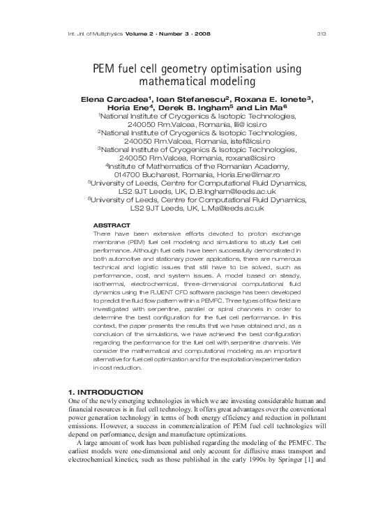 (PDF) PEM fuel cell geometry optimisation using mathematical modeling