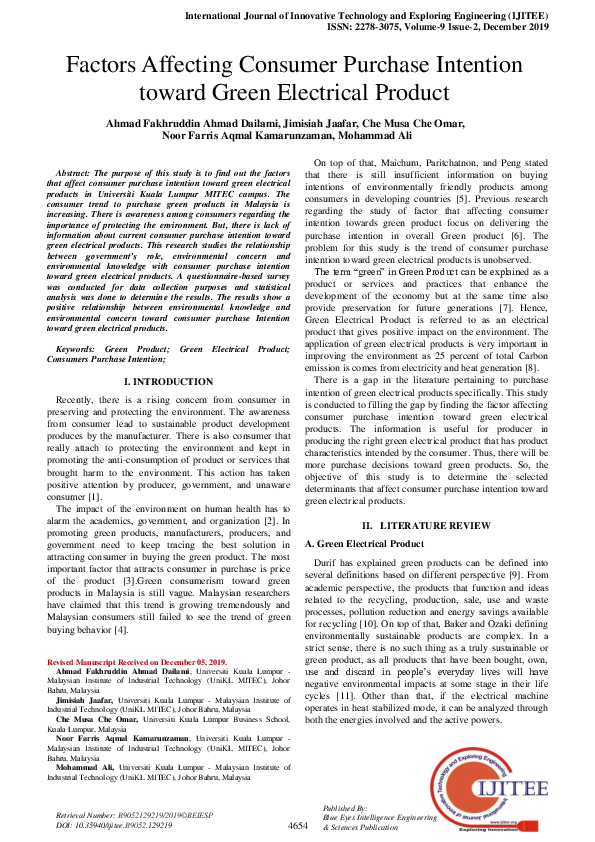 (PDF) Factors Affecting Consumer Purchase Intention toward Green Electrical Product