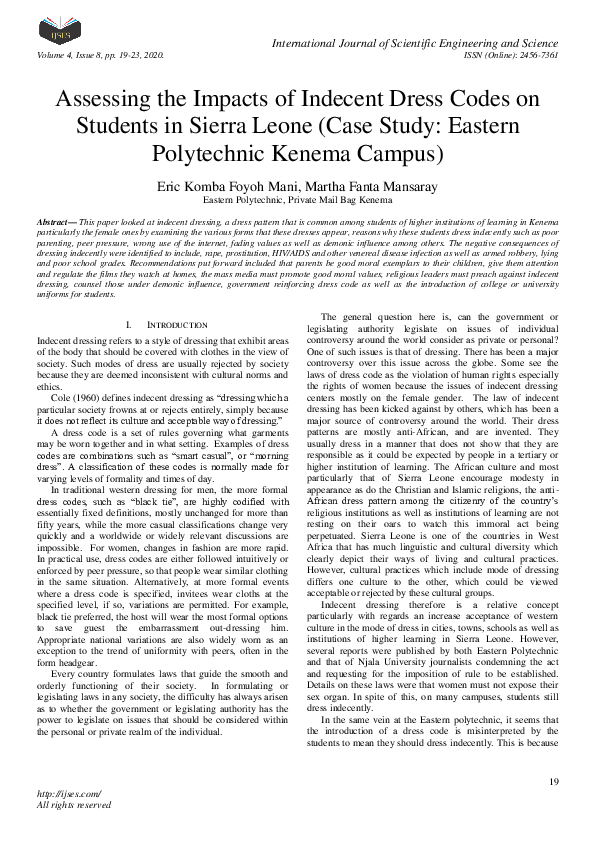 (PDF) Assessing the Impacts of Indecent Dress Codes on Students in ...