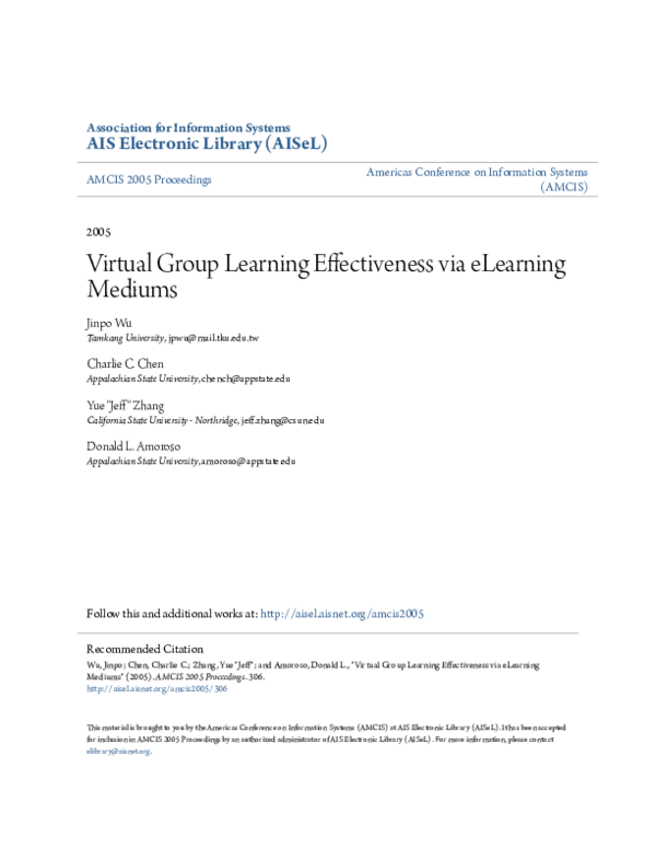 (PDF) Virtual Group Learning Effectiveness via eLearning Mediums