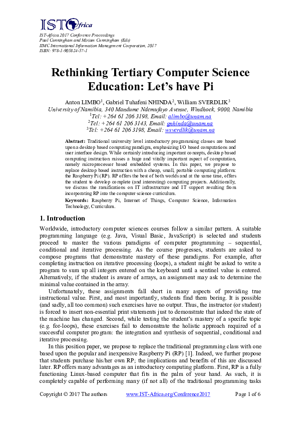 (PDF) Rethinking Tertiary Computer Science Education: Let's have Pi