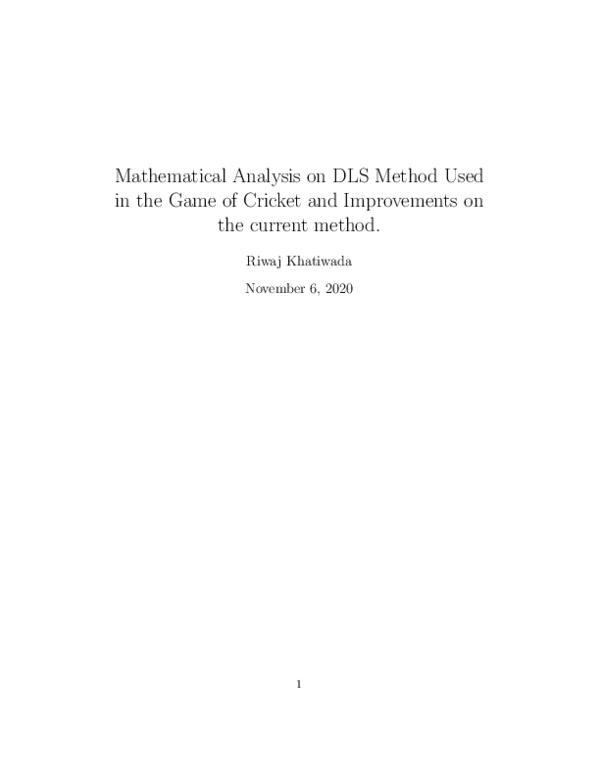 (PDF) Mathematical Analysis on DLS Method Used in the Game of Cricket and Improvements on the ...
