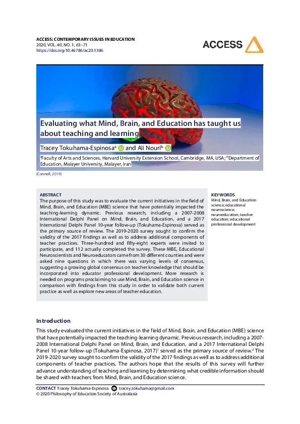 (PDF) Evaluating what Mind, Brain, and Education has taught us