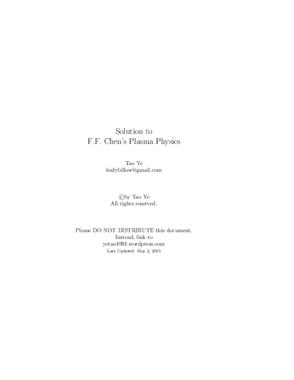 (PDF) Solution to Francis F. Chen's Plasma Physics