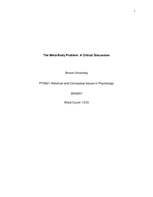 (PDF) The Mind-Body Problem: A Critical Discussion
