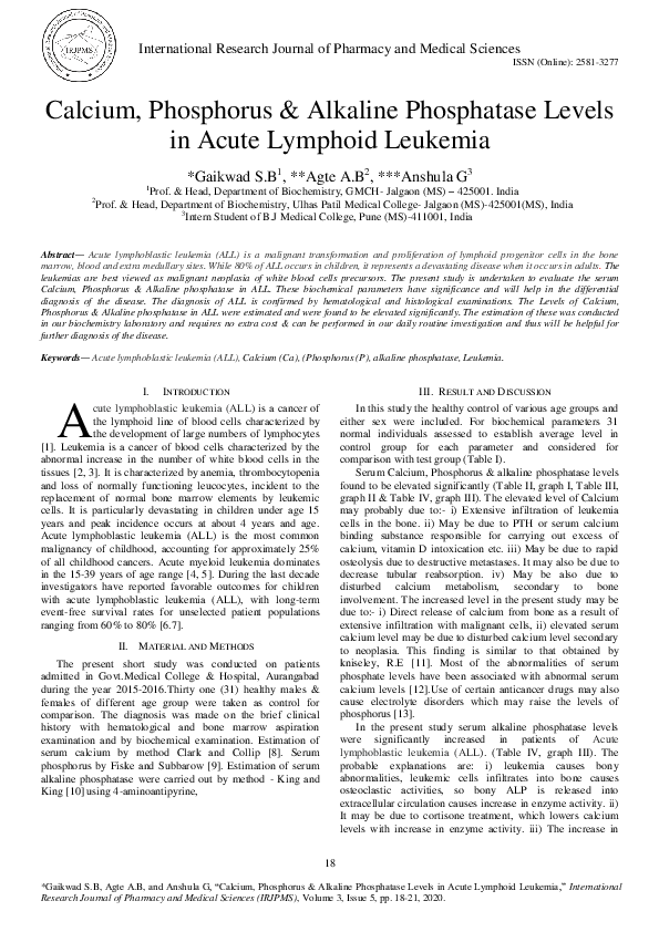 (PDF) Calcium, Phosphorus & Alkaline Phosphatase Levels in Acute ...