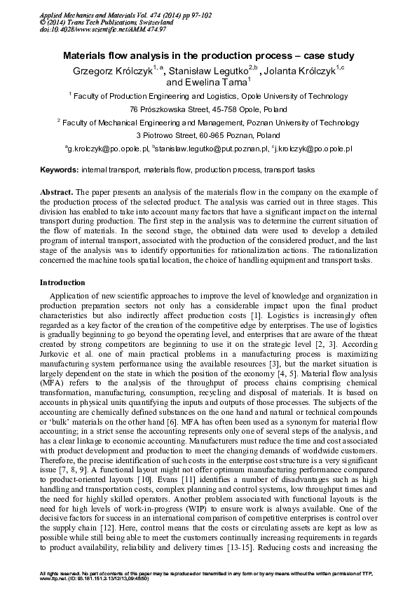 (PDF) Materials Flow Analysis in the Production Process - Case Study