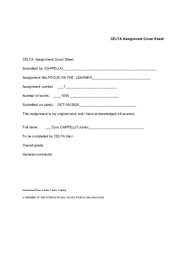 (DOC) CAPPELLO CAMBRIDGE CELTA ASSIGNMENT 1 FOCUS ON THE LEARNER