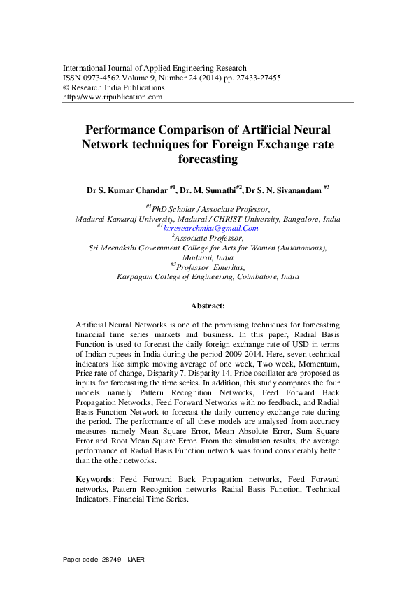 (PDF) Performance Comparison of Artificial Neural Network techniques for Foreign Exchange rate ...