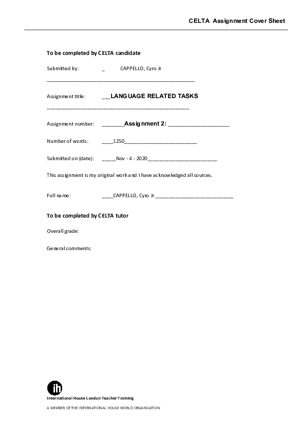(DOC) CAPPELLO CAMBRIDGE CELTA ASSIGNMENT 2 LANGUAGE RELATED TASK