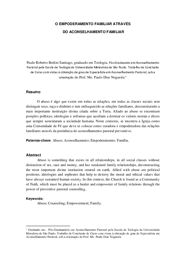 (PDF) O EMPODERAMENTO FAMILIAR ATRAVÉS DO ACONSELHAMENTO FAMILIAR