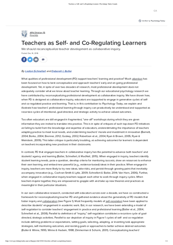 (PDF) Teachers as self- and co-regulating learners