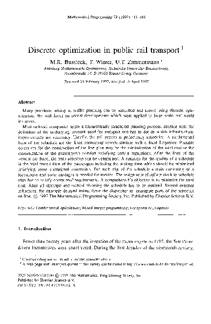 Pdf Optimizing Public Rail Transport Systems