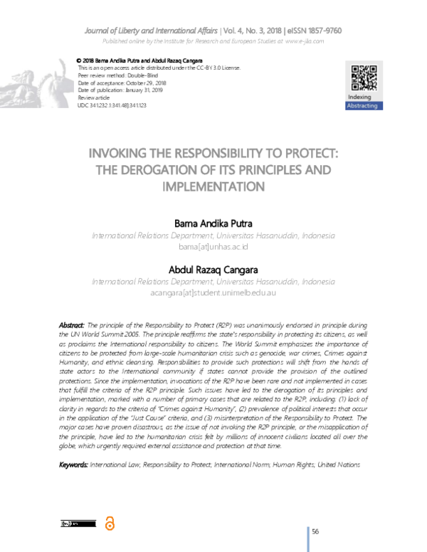 (PDF) INVOKING THE RESPONSIBILITY TO PROTECT: THE DEROGATION OF ITS ...
