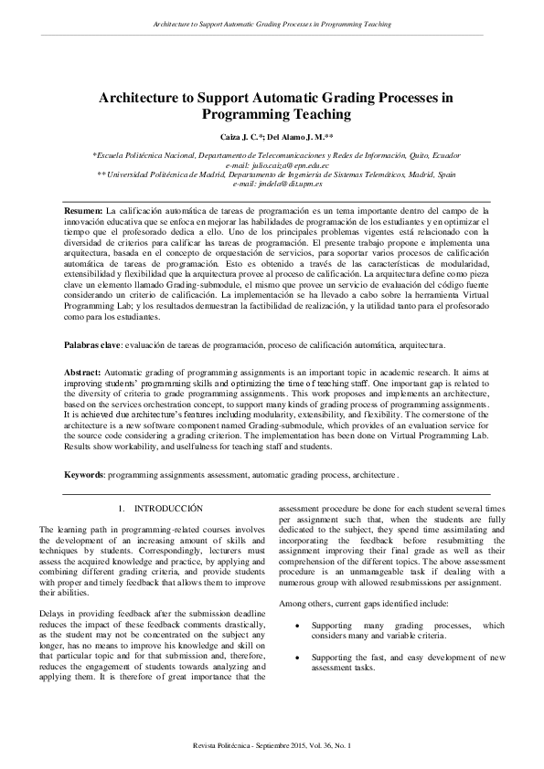 Pdf Architecture To Support Automatic Grading Processes In Programming Teaching