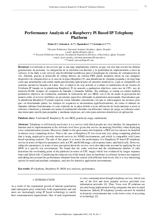 Pdf Performance Analysis Of A Raspberry Pi Based Ip Telephony Platform