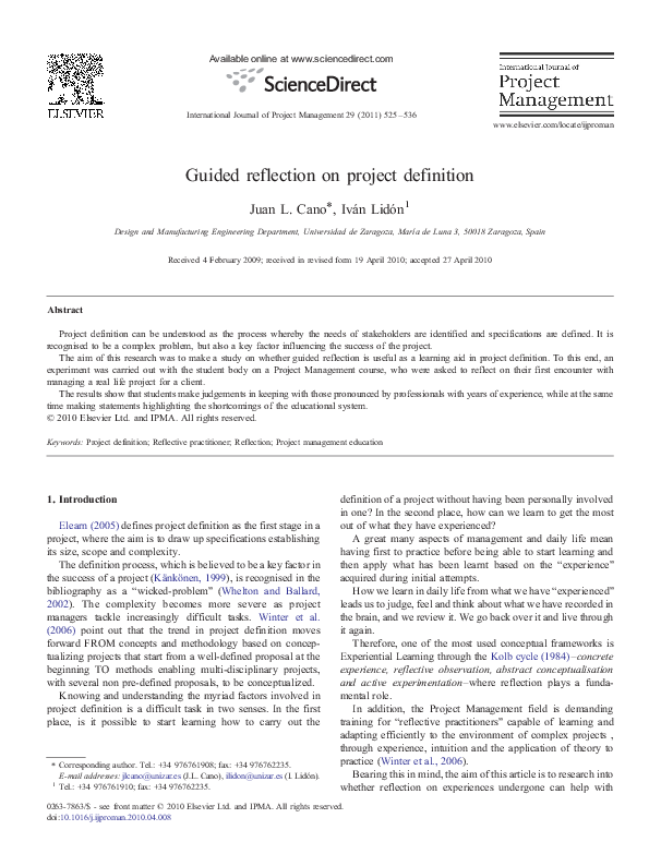 (PDF) Guided reflection on project definition