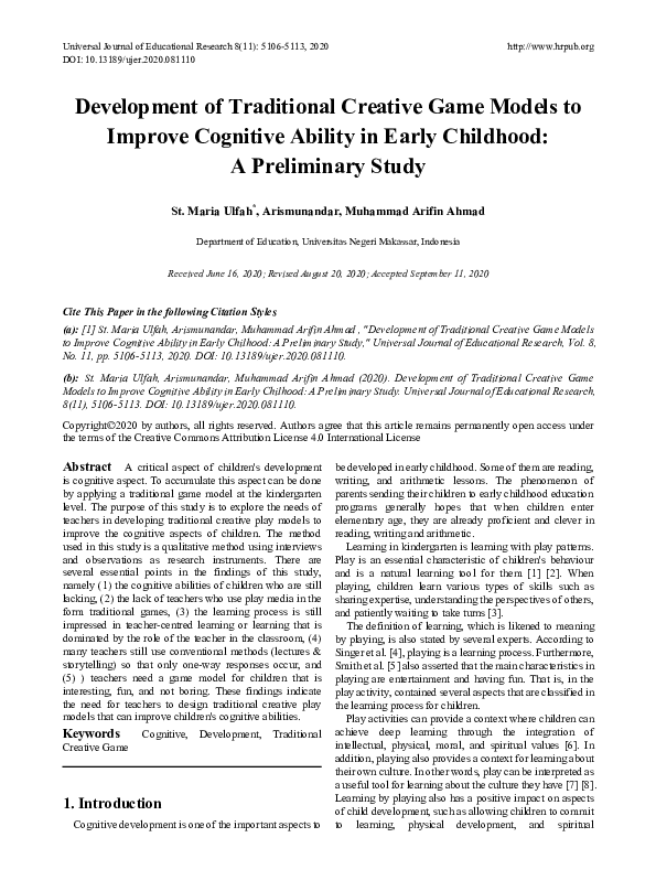 (PDF) Development of Traditional Creative Game Models to Improve ...