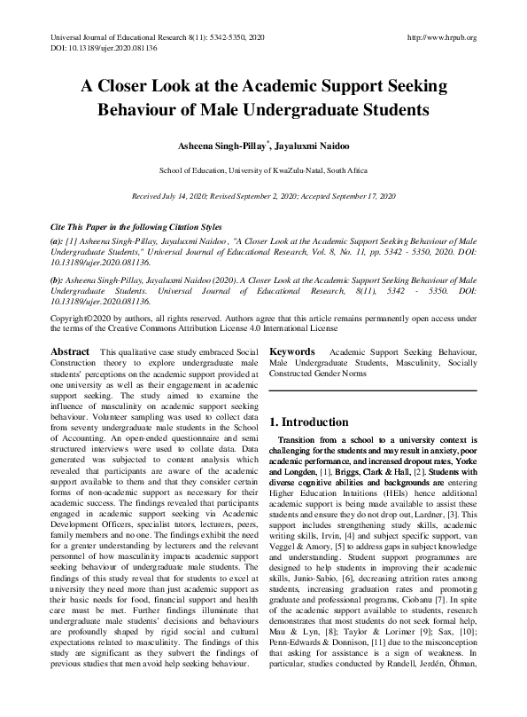 (PDF) A Closer Look at the Academic Support Seeking Behaviour of Male ...