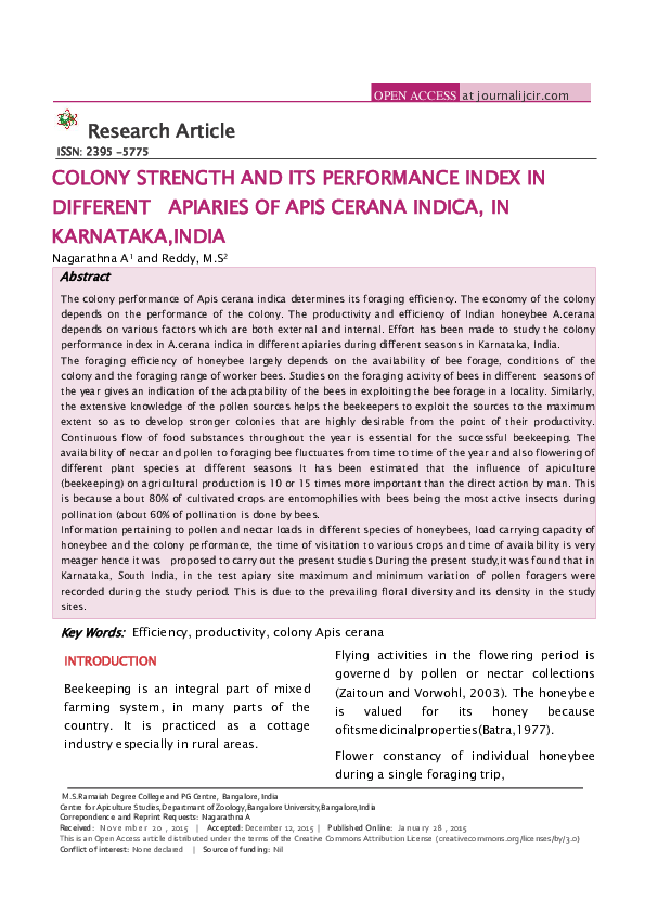 (PDF) COLONY STRENGTH AND ITS PERFORMANCE INDEX IN DIFFERENT APIARIES ...