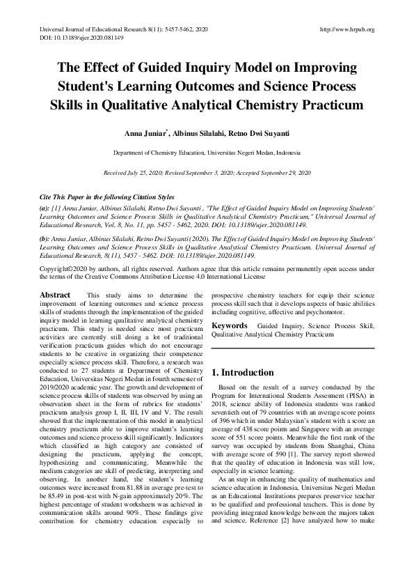 (PDF) The Effect of Guided Inquiry Model on Improving Students' Learning Outcomes and Science ...